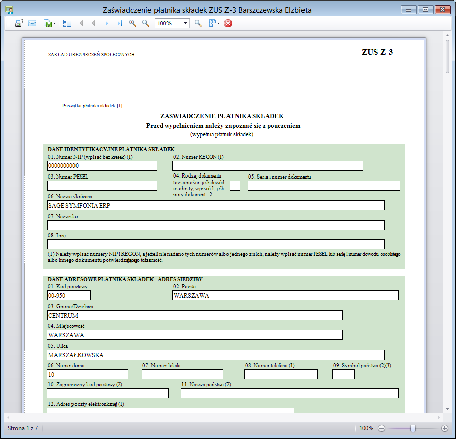Zaświadczenie ZUS Z-3